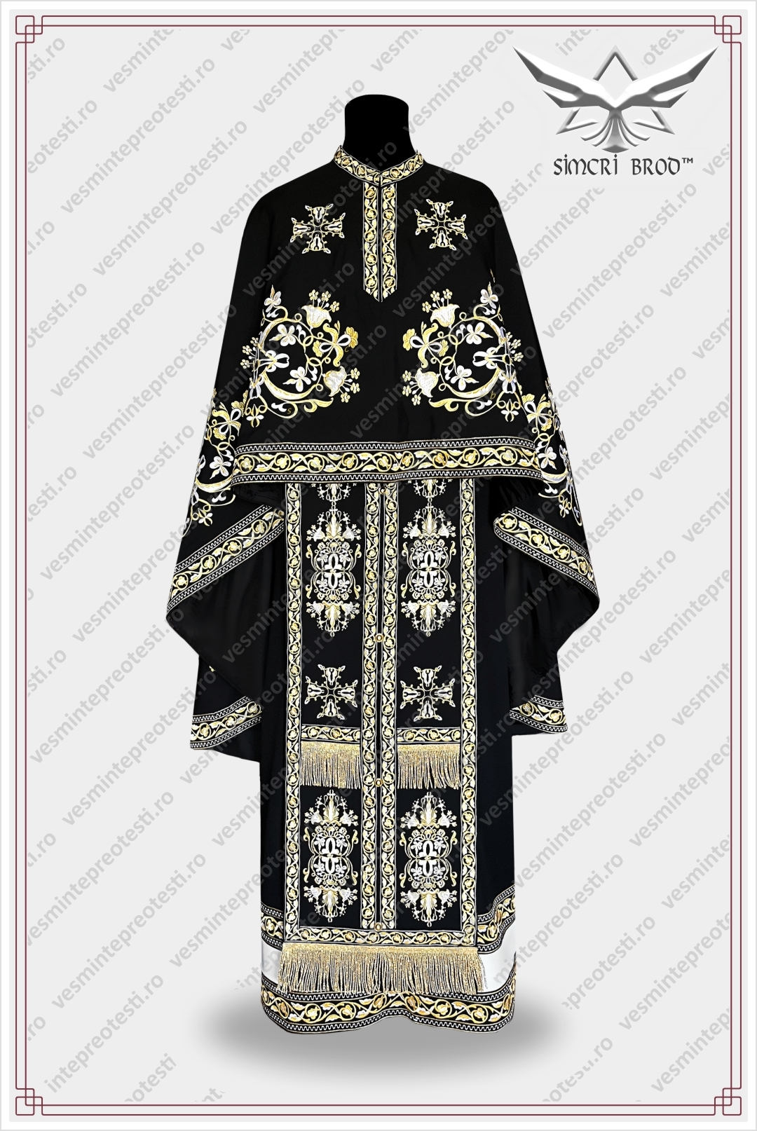 Vesmant brodat cu motive florale - negru - Vesminte preotesti ...