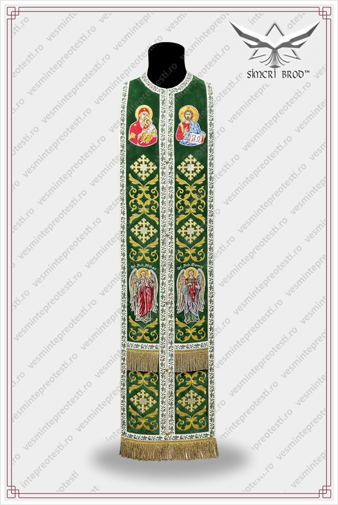 Epitrahil brodat cu icoane si crucea patriarhala EPI-76 catifea