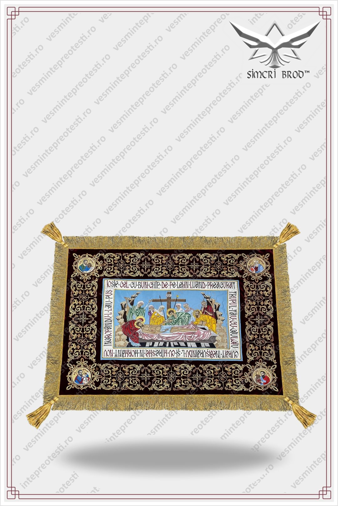 Epitaf brodat cu Punerea in Mormant - catifea grena E-3 - SIMCRI BROD ...