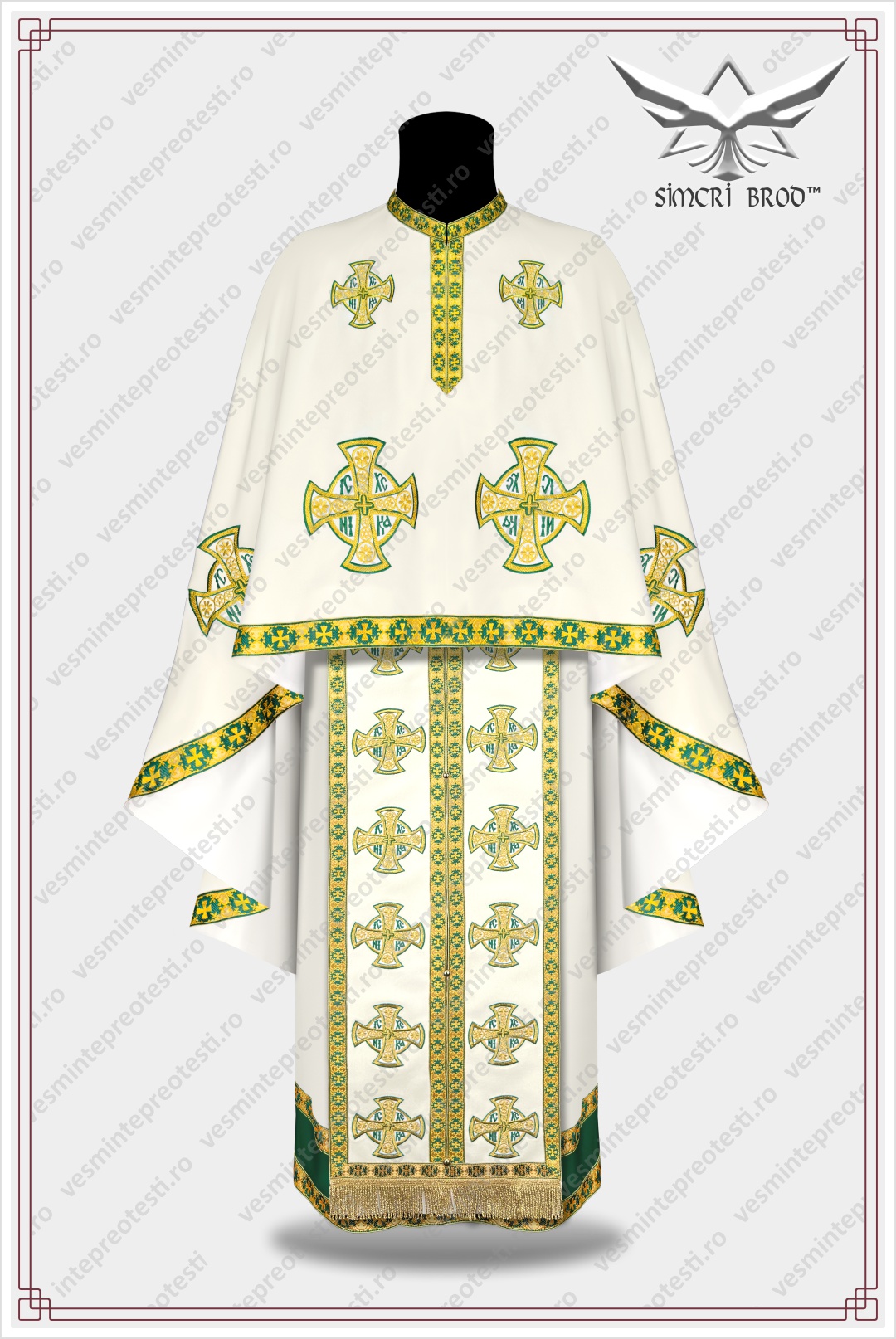 Vesminte brodate cu cruci - crem/verde - SIMCRI BROD-Vesminte preotesti ...