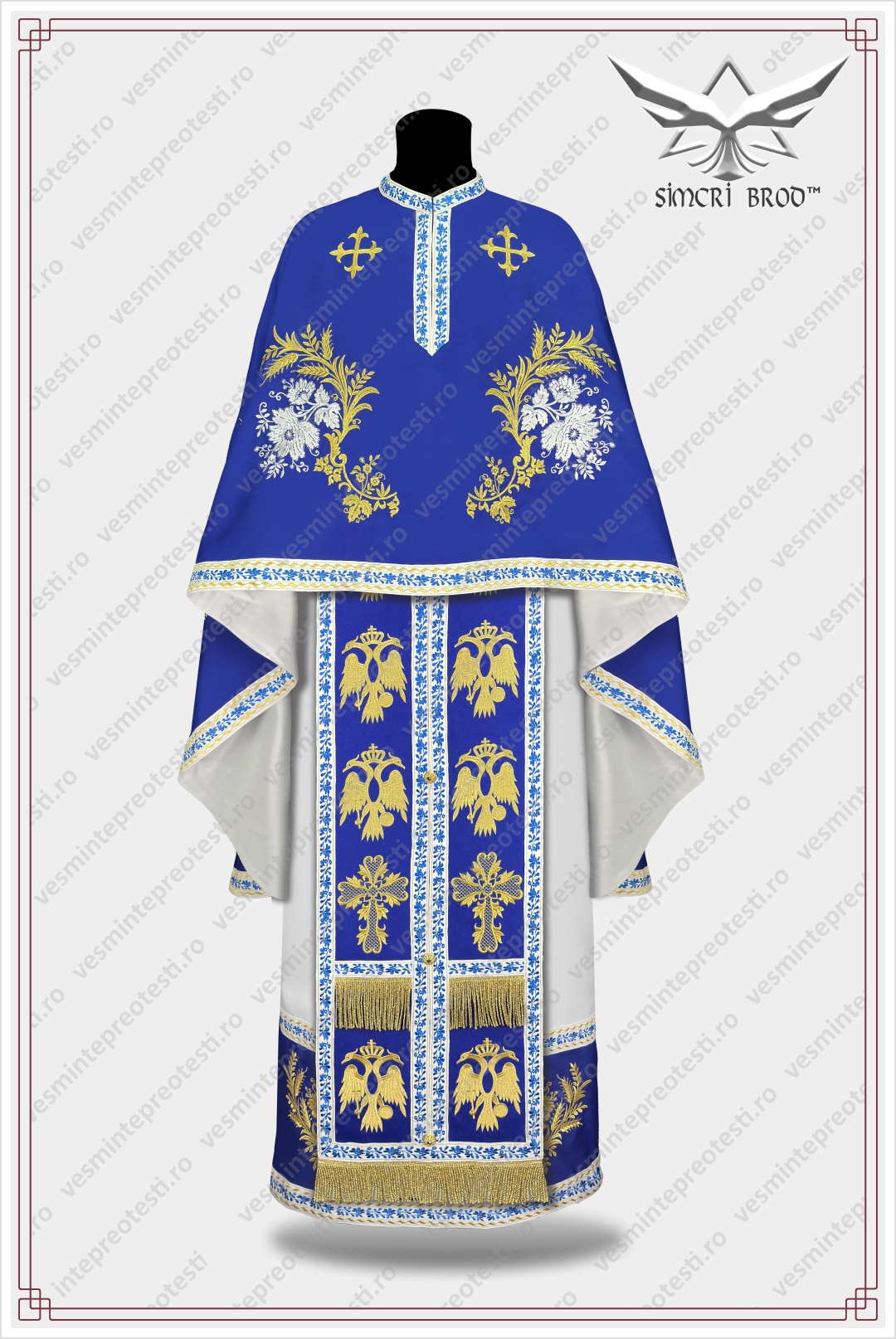 Vesminte brodate cu motive florale si vulturul bicefal - albastru ...